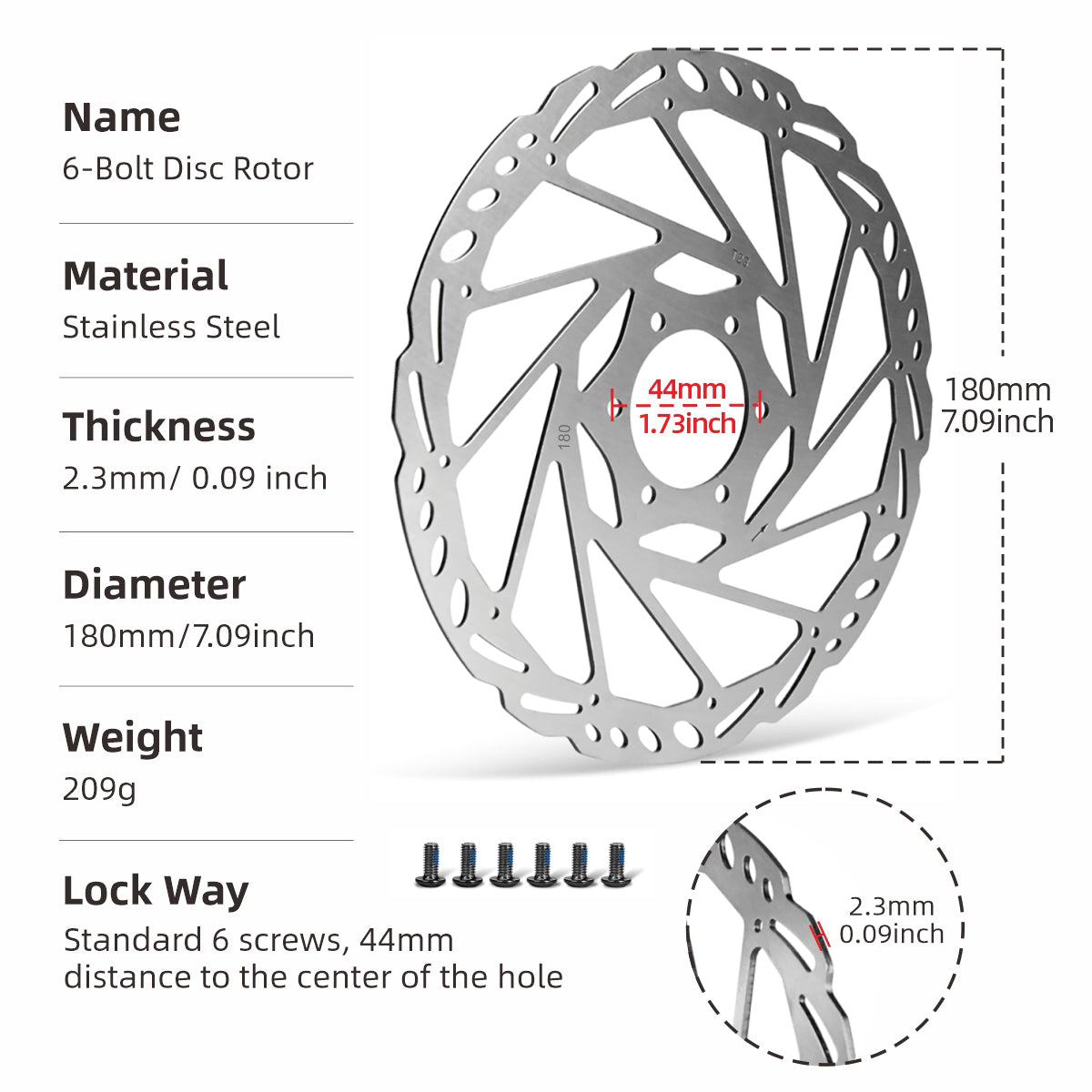 Star Union DP14 6-Bolt Disc Rotor – 2.3mm Thick Stainless Steel Brake